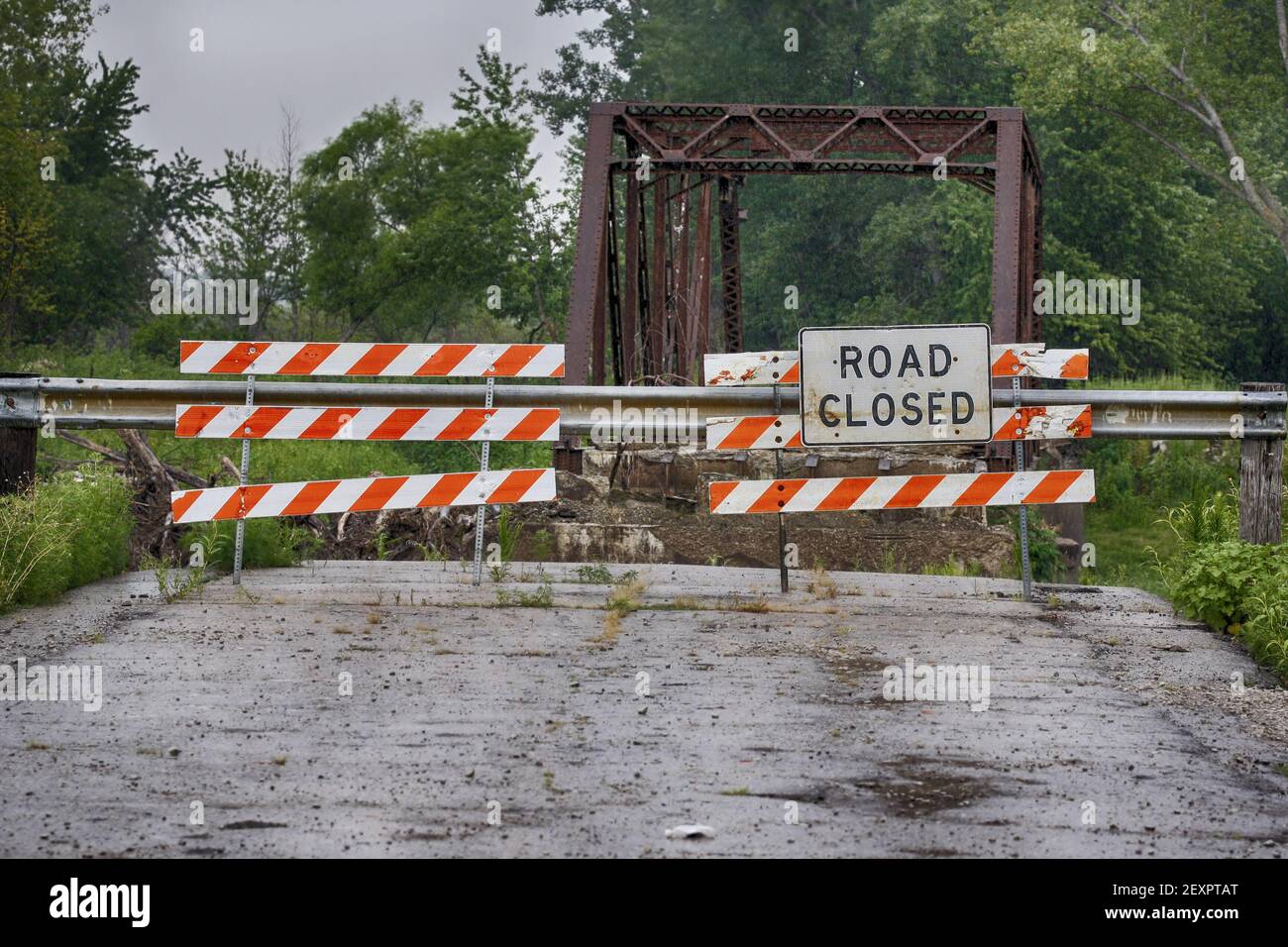 Caution Bridge Out Stock Photo - Alamy