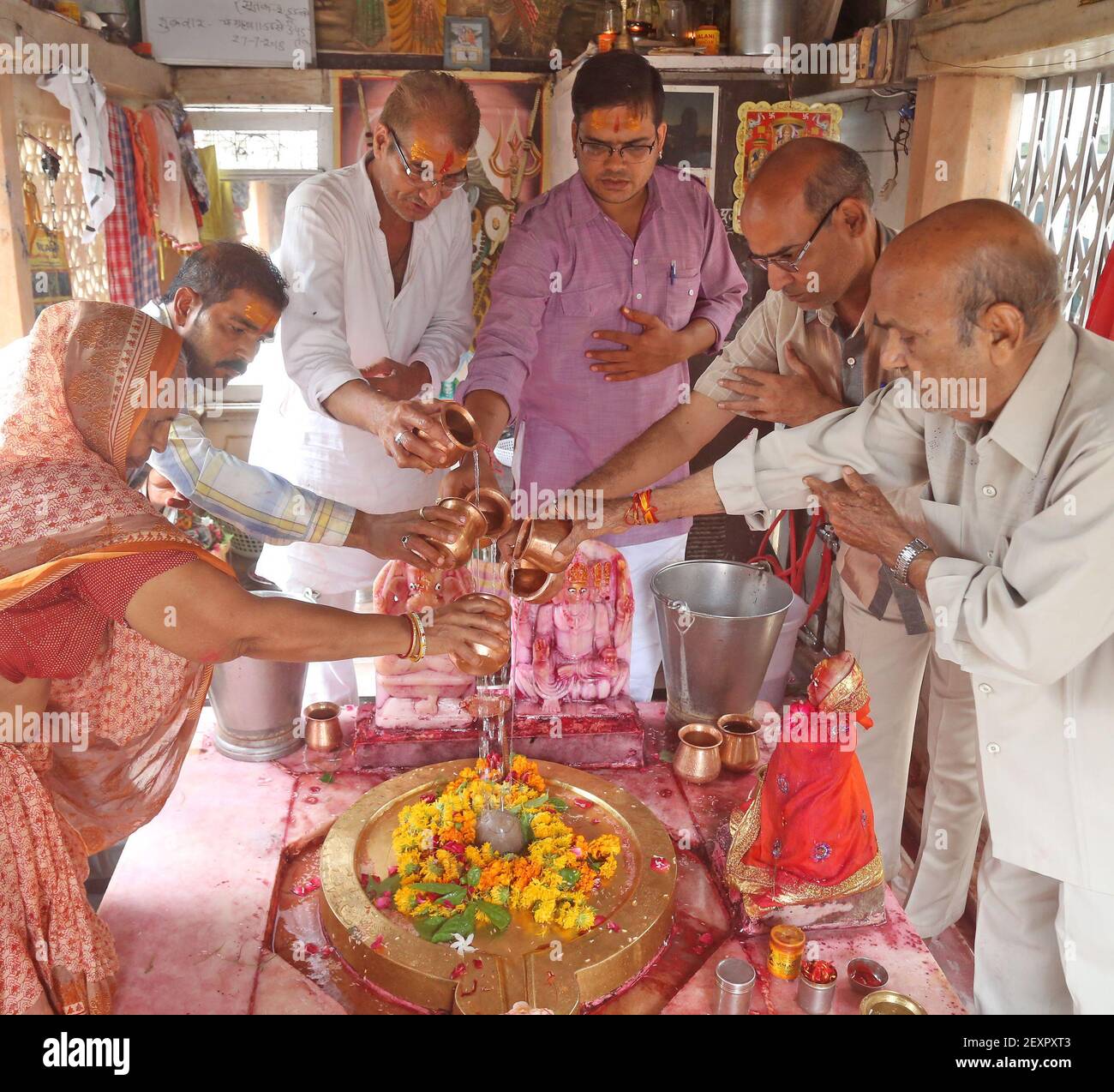 Beawar, Rajasthan, India, July 27, 2018: Indian Hindu devotees pour ...