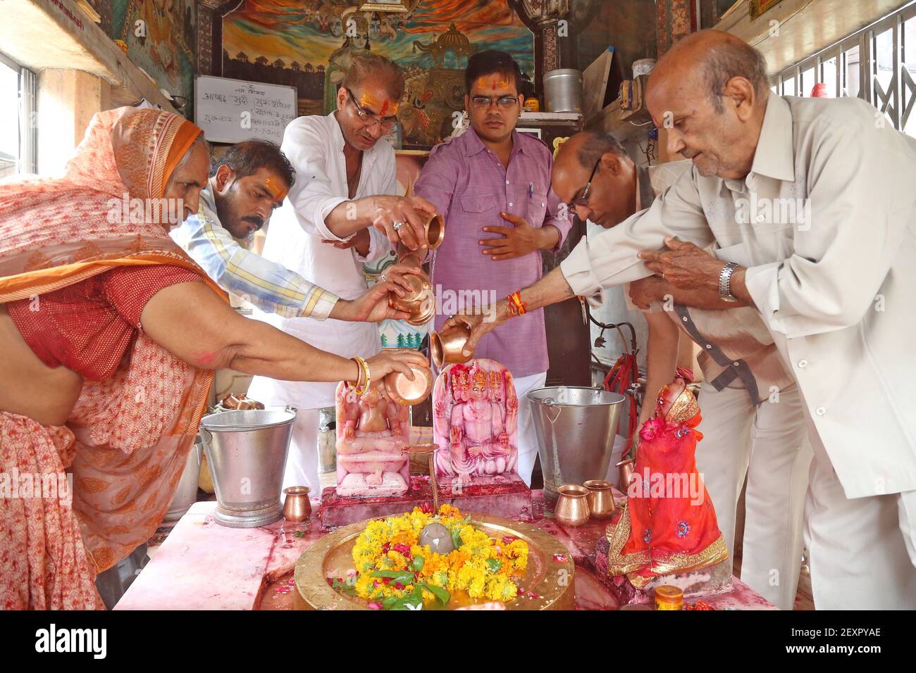 Beawar, Rajasthan, India, July 27, 2018: Indian Hindu devotees pour ...