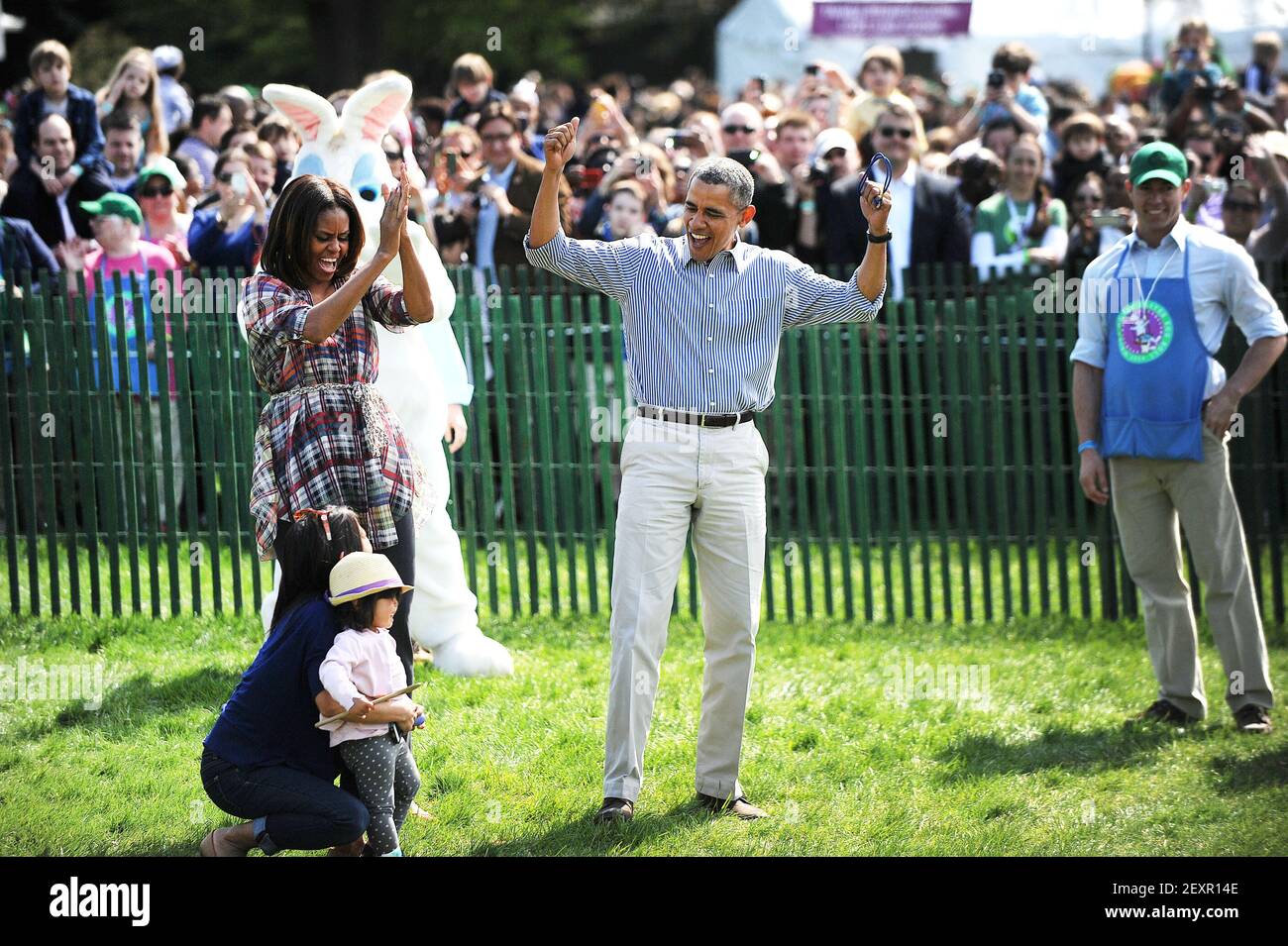 U.S. President Barack Obama and first lady Michelle Obama watch ...
