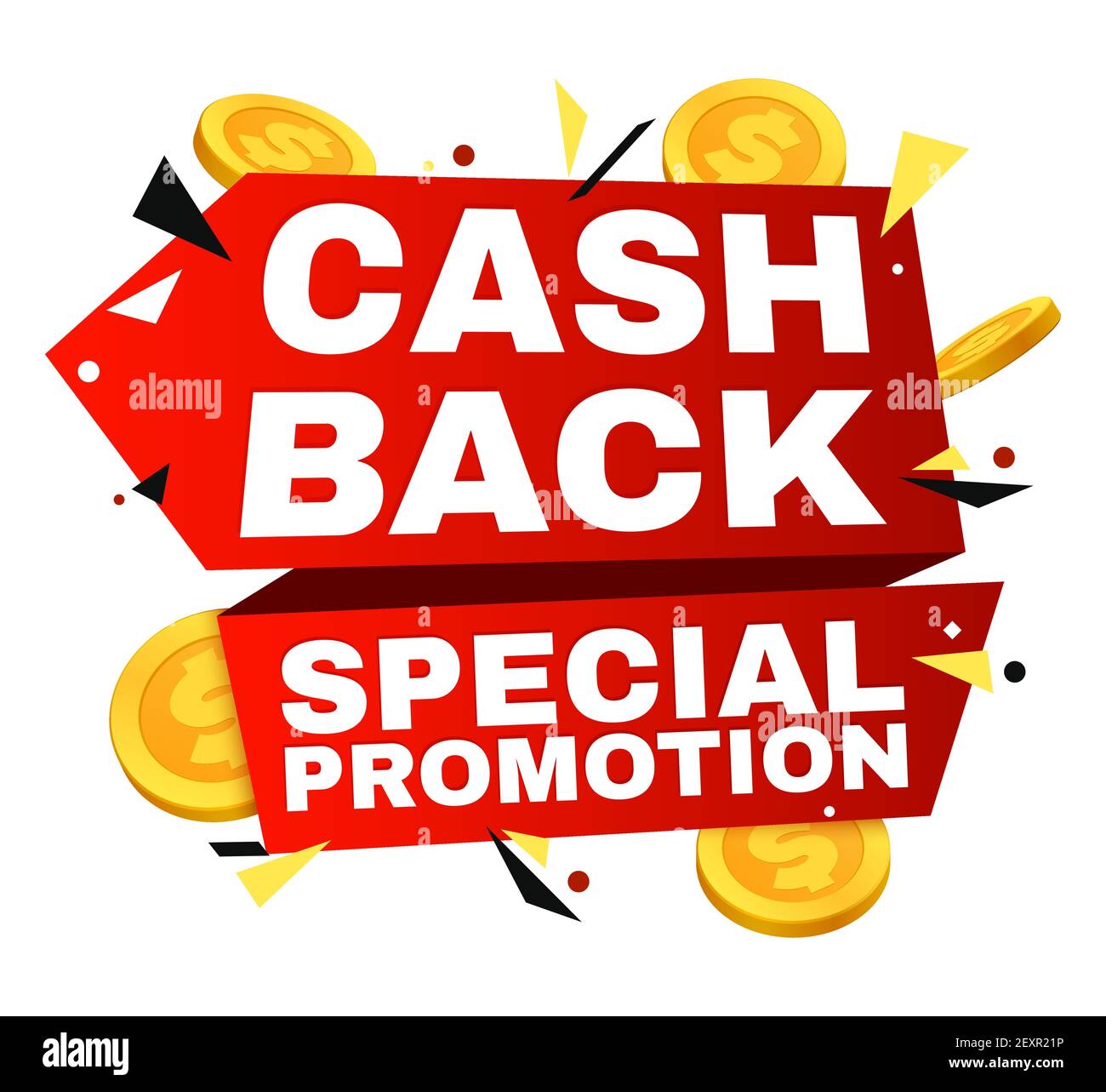Cash back vector label. Money refund banner with gold coins Stock ...