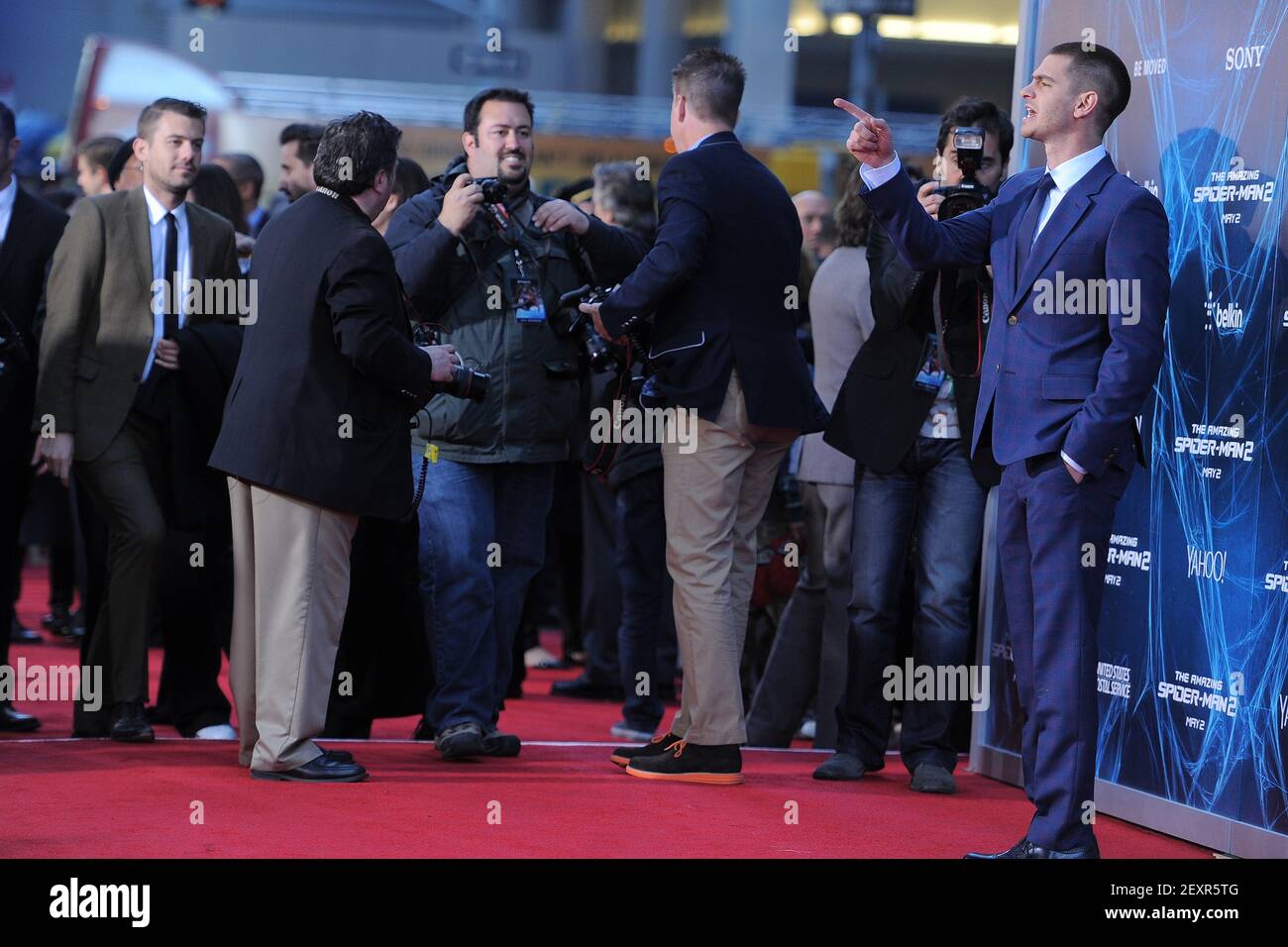 Actor Andrew Garfield (on right) attends 'The Amazing Spider-Man 2 ...