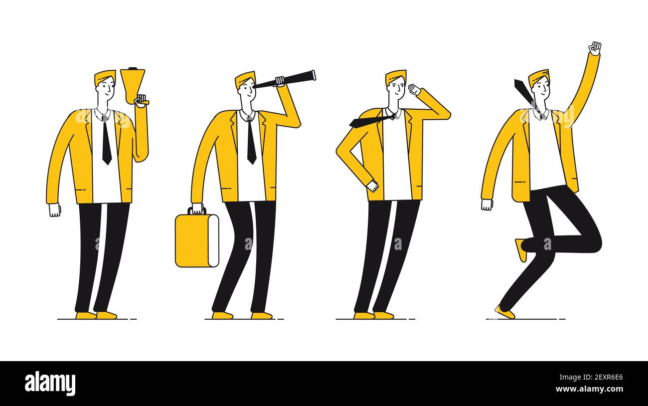 Businessman character. Flat successful businessman in different poses ...
