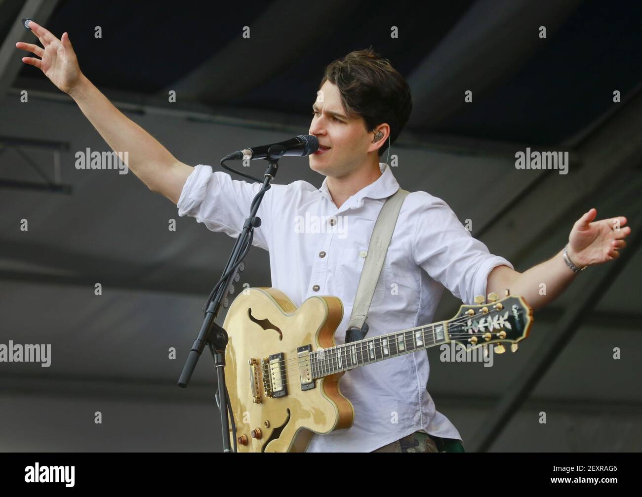 27 April 2014. New Orleans, Louisiana. Ezra Koenig of Vampire Weekend ...