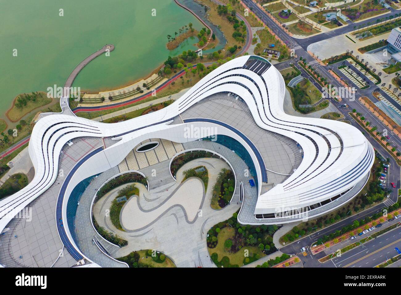 Aerial photo shows a newly constructed complex looks like a butterfly ...