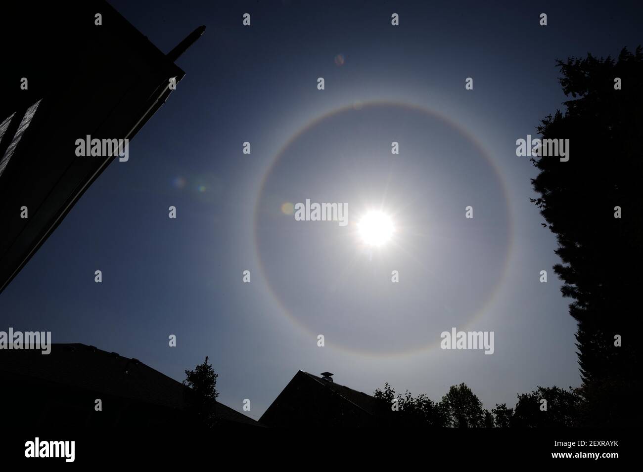 A solar halo pictured on April 28th 2014 over North Portland, Oregon ...