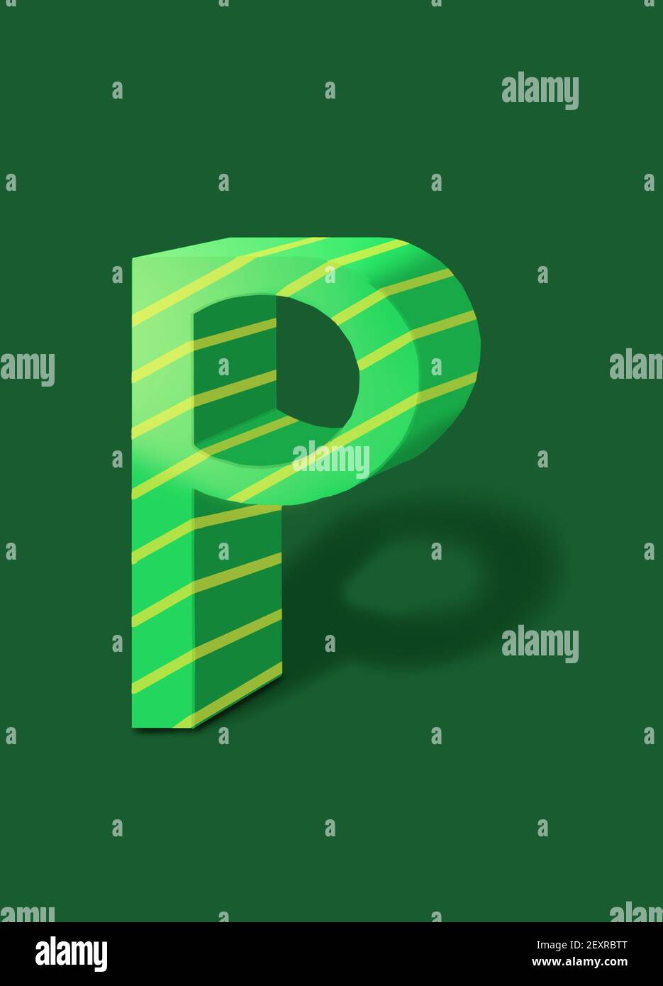 The letter P of the English alphabet is light green with yellow stripes ...
