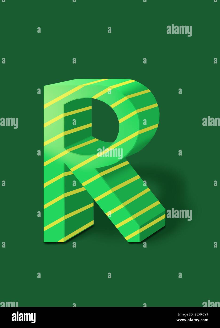 The letter R of the English alphabet is light green with yellow stripes ...