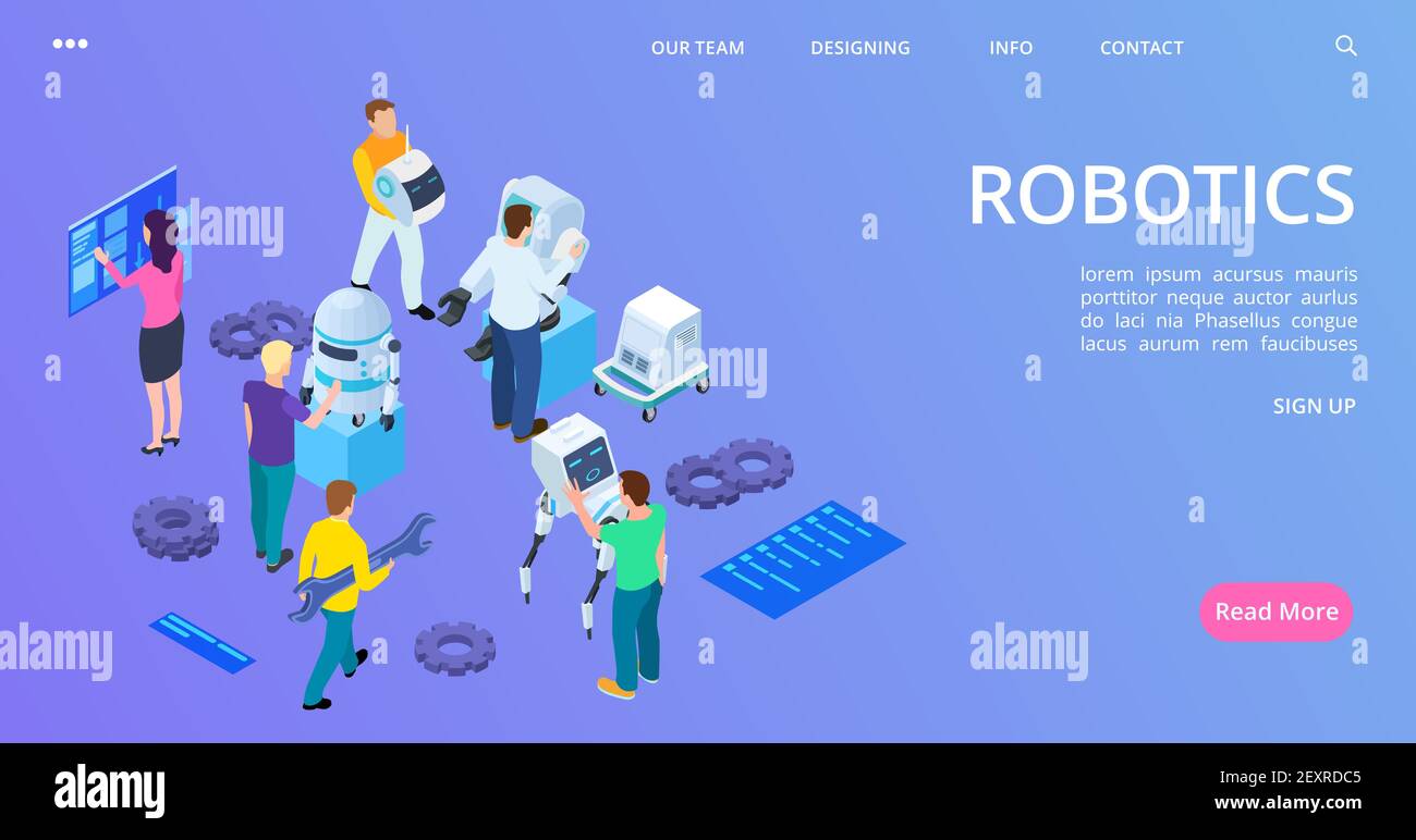 Isometric robotics landing page. People building robots and develop ...