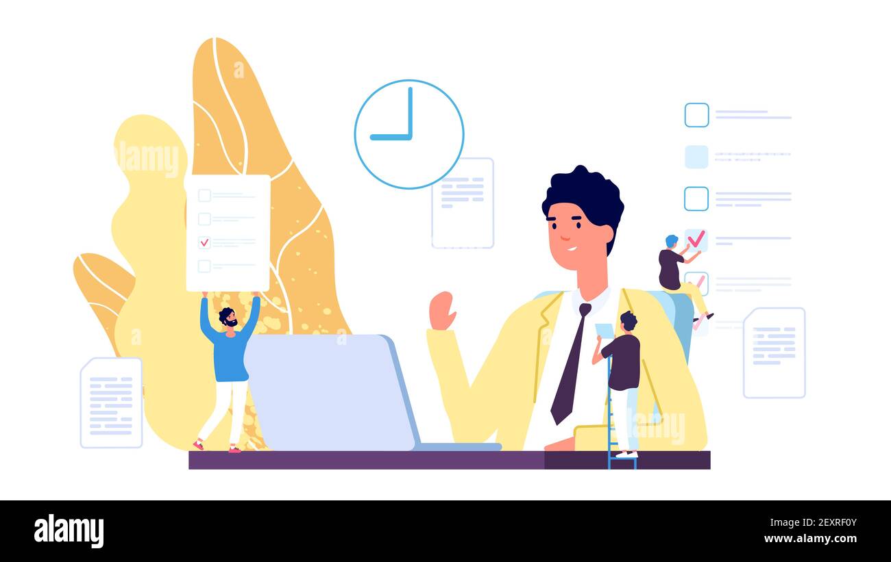 Working process. Business environment vector concept. Flat businessman ...