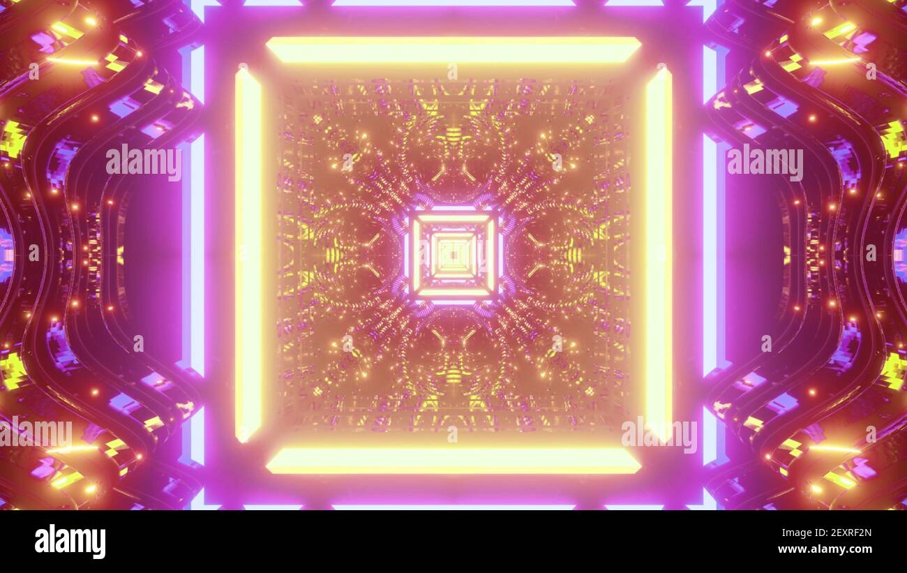 Square tunnel with neon illumination 3D illustration Stock Photo - Alamy