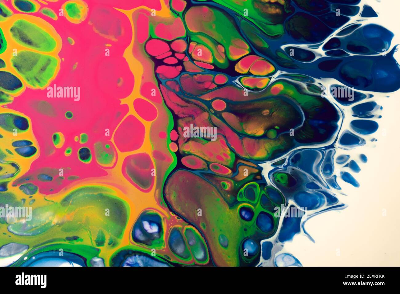 Abstract fluid art background navy blue, green and purple colors ...