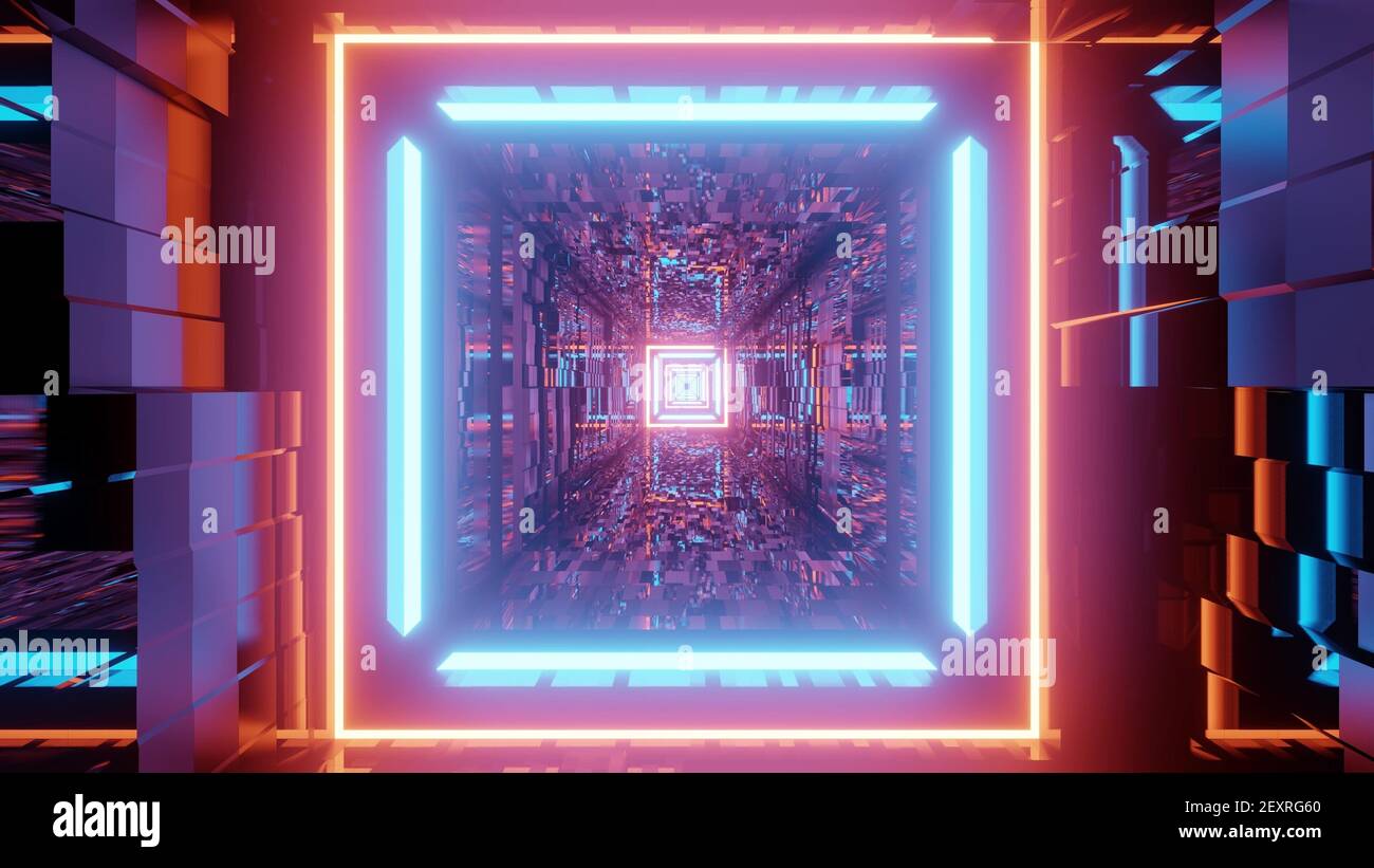 Square tunnel with distorted walls 3D illustration Stock Photo - Alamy