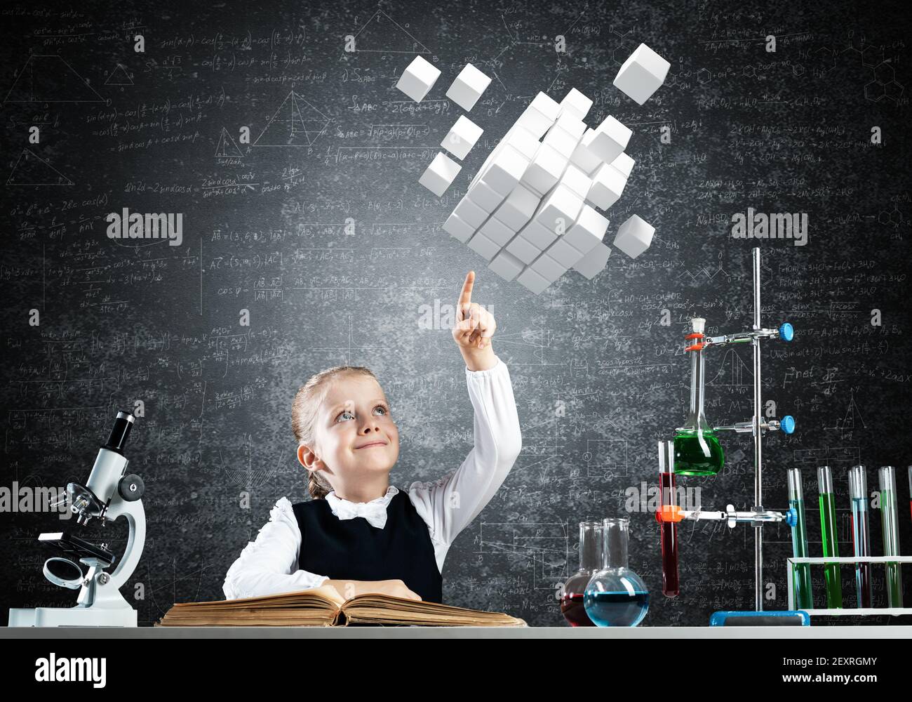 Little girl scientist with microscope Stock Photo - Alamy