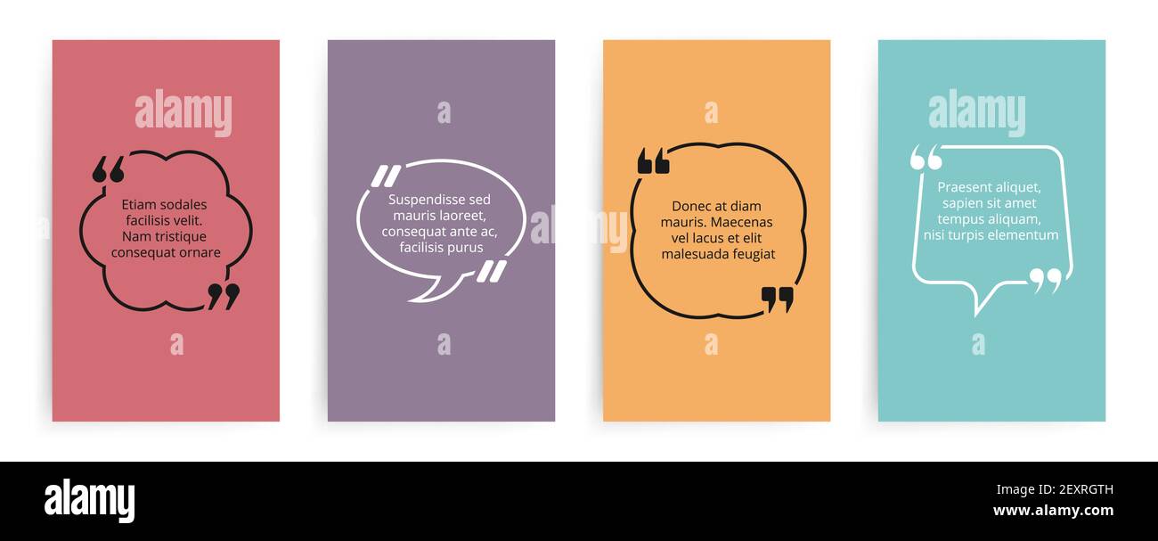 Quote text bubble with commas. Text brackets vector template. Cards ...