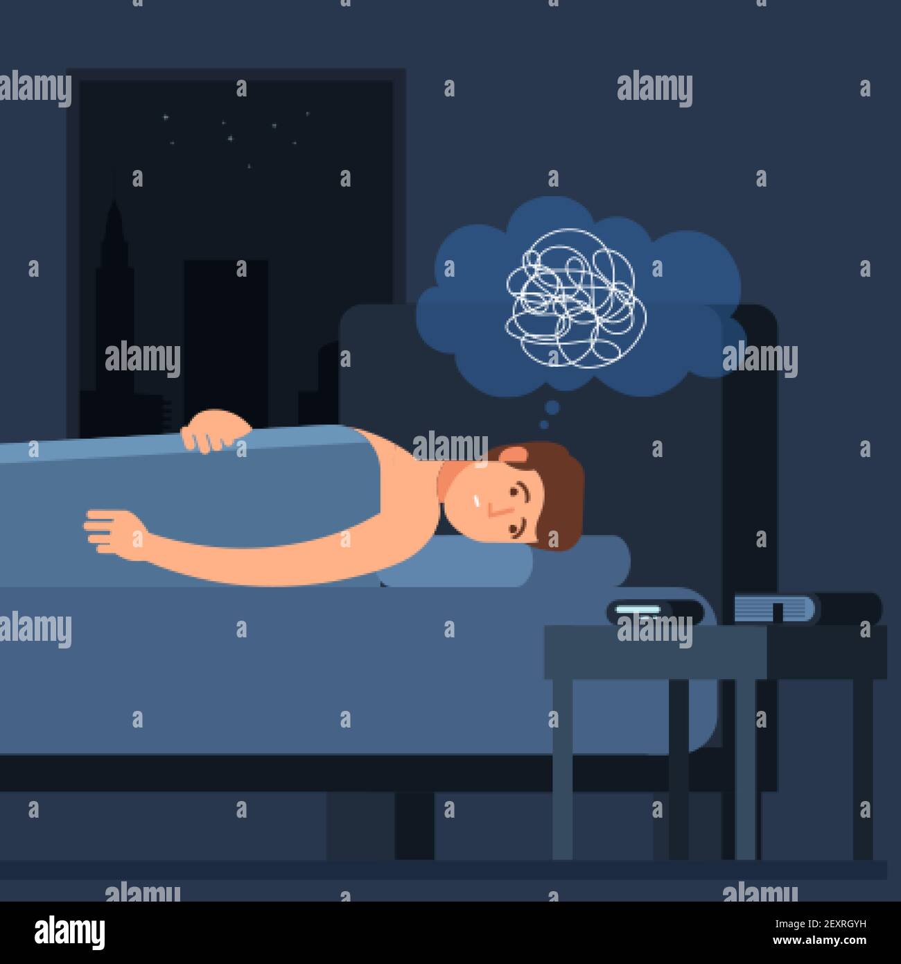 Insomnia problem. Sleepy man vector character. Fatidue, sleep disorder ...