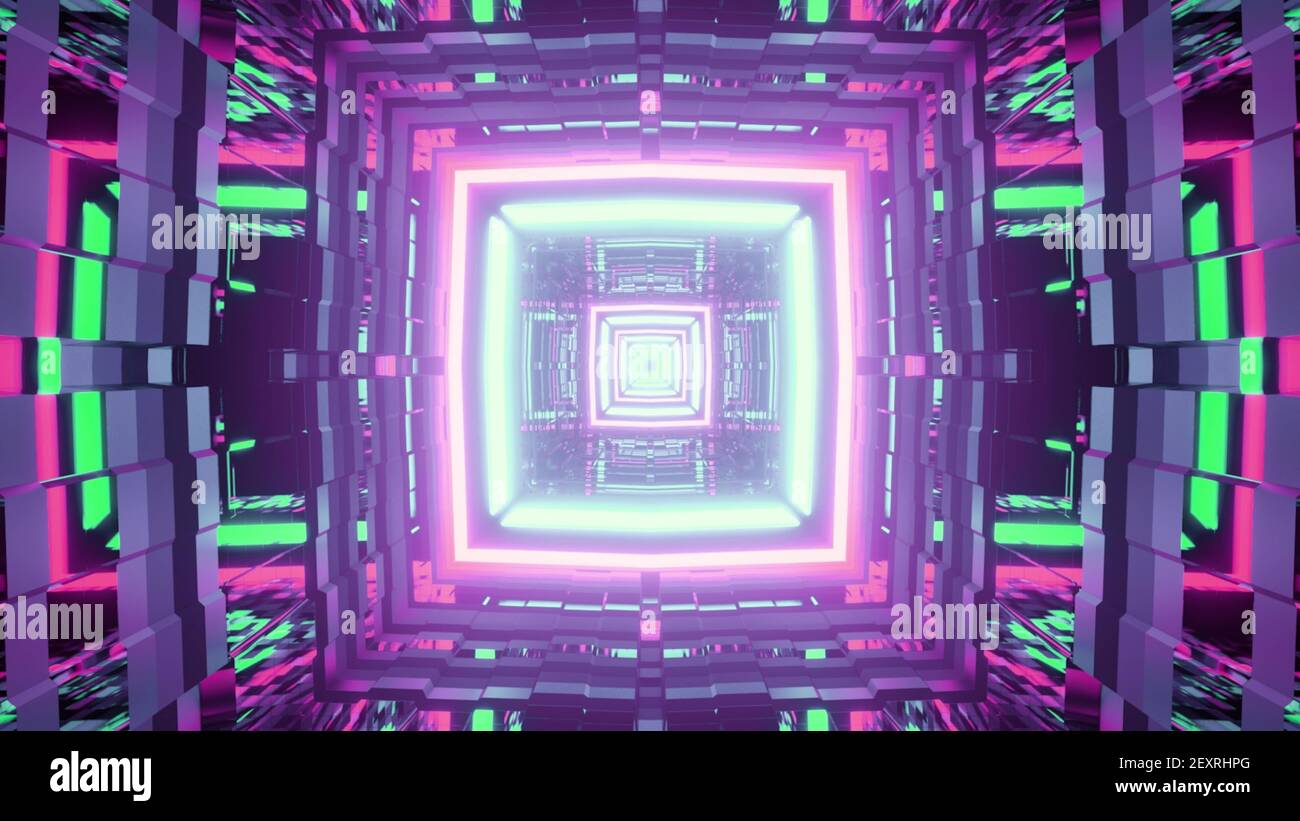 Multicolored square tunnel 3D illustration Stock Photo - Alamy