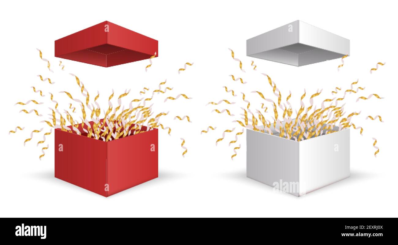 Gift box. Surprise box vector set. Opening birthday surprise and ...