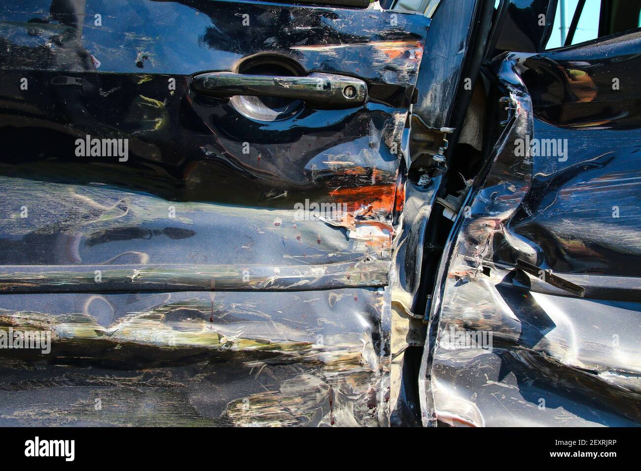 Car accident in the street. Smashed auto after car collision Stock ...