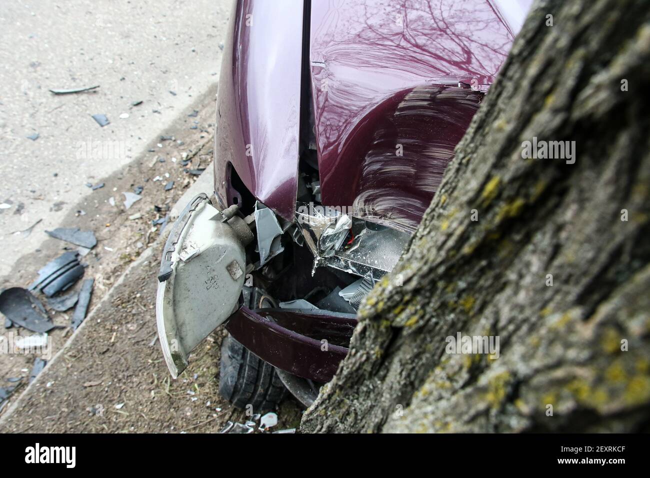 Car accident in the street. Smashed auto after car collision Stock ...