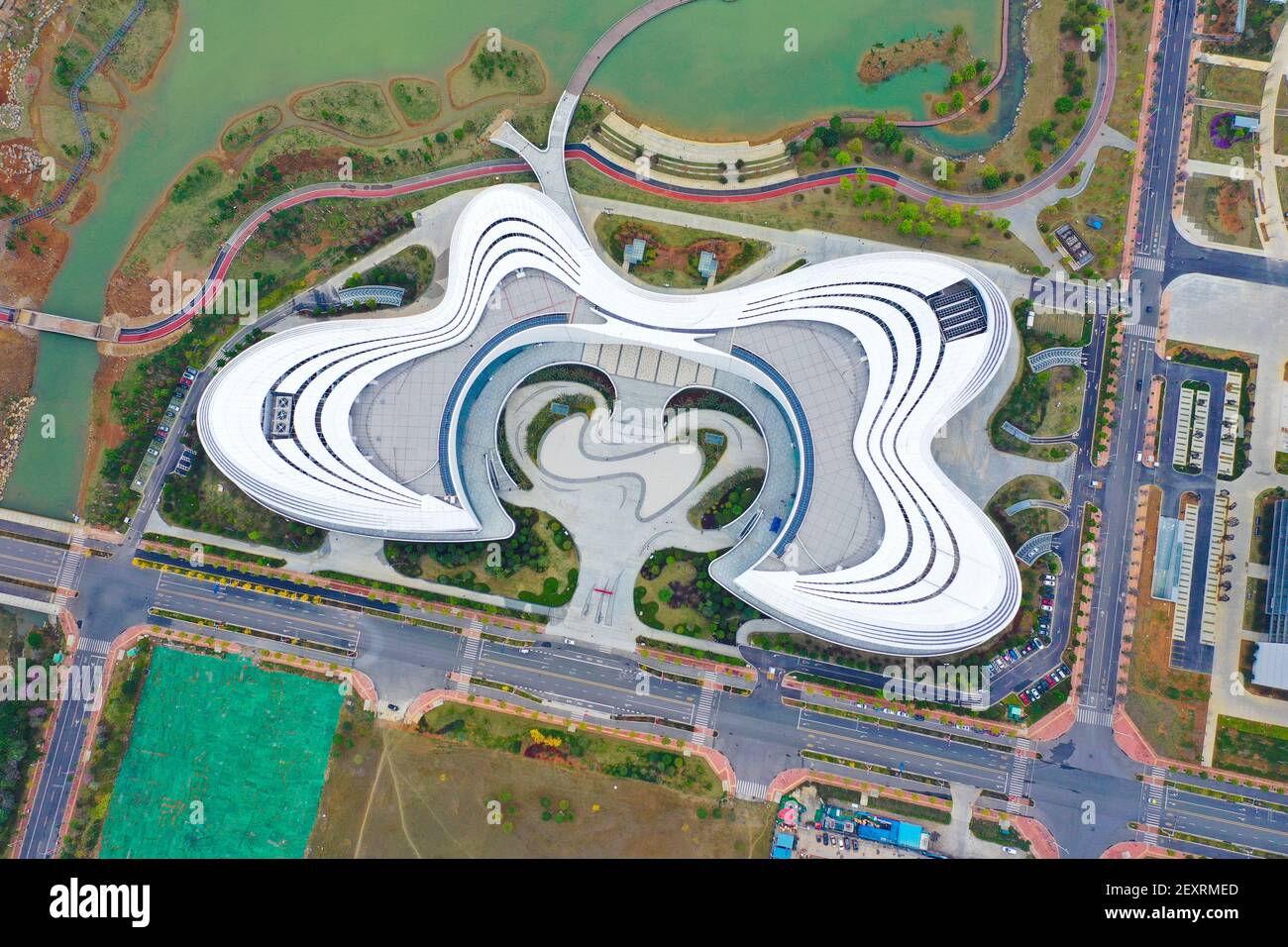 Aerial photo shows a newly constructed complex looks like a butterfly ...