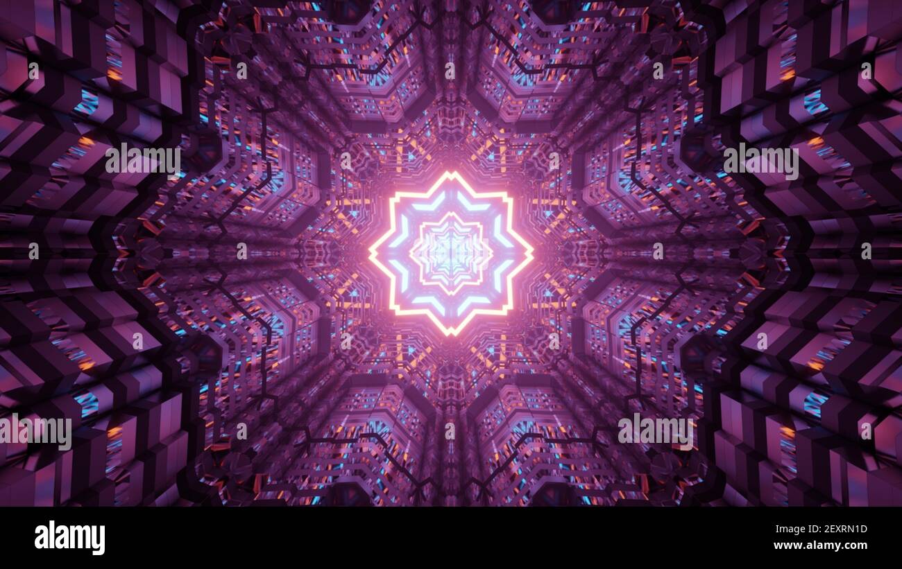 3d illustration of purple endless corridor with neon lights Stock Photo ...