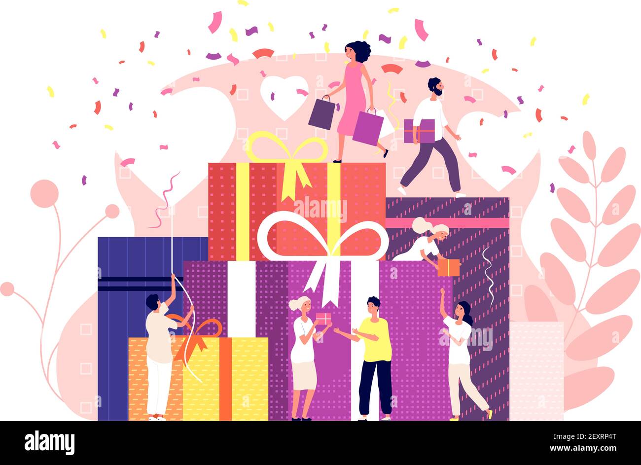 People gift boxes. Celebration presents, prize draw, promotion holiday ...