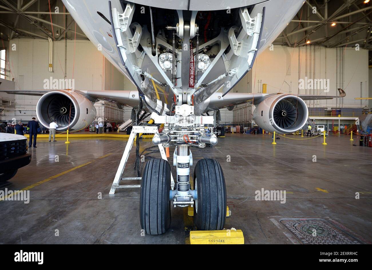 A view of the front landing gear is featured on the Airbus A350 as ...