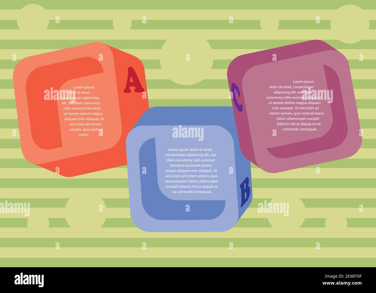 Your sample text in colored squares layout. Three squares in line ...