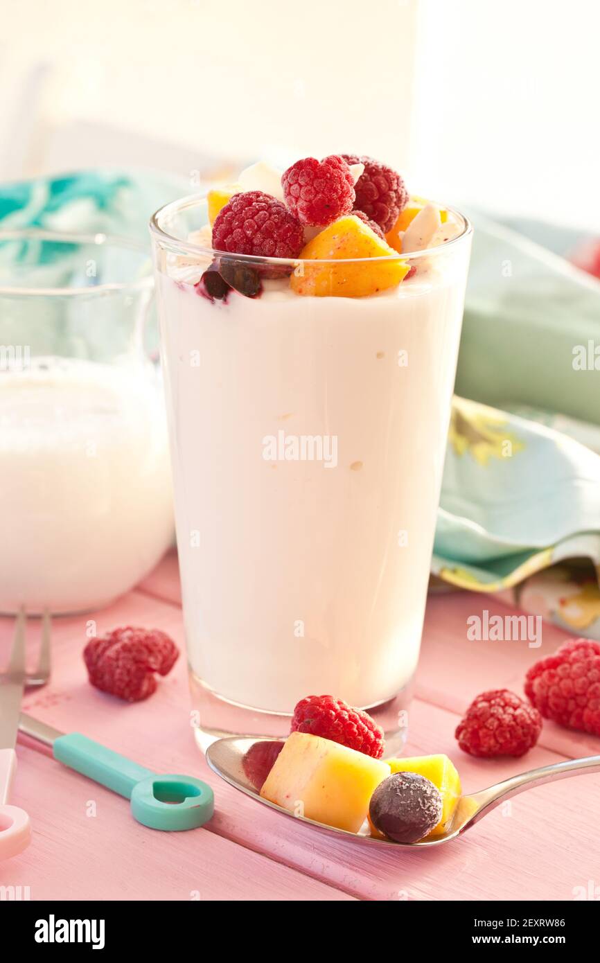 Fresh yoghurt with fruit Stock Photo - Alamy