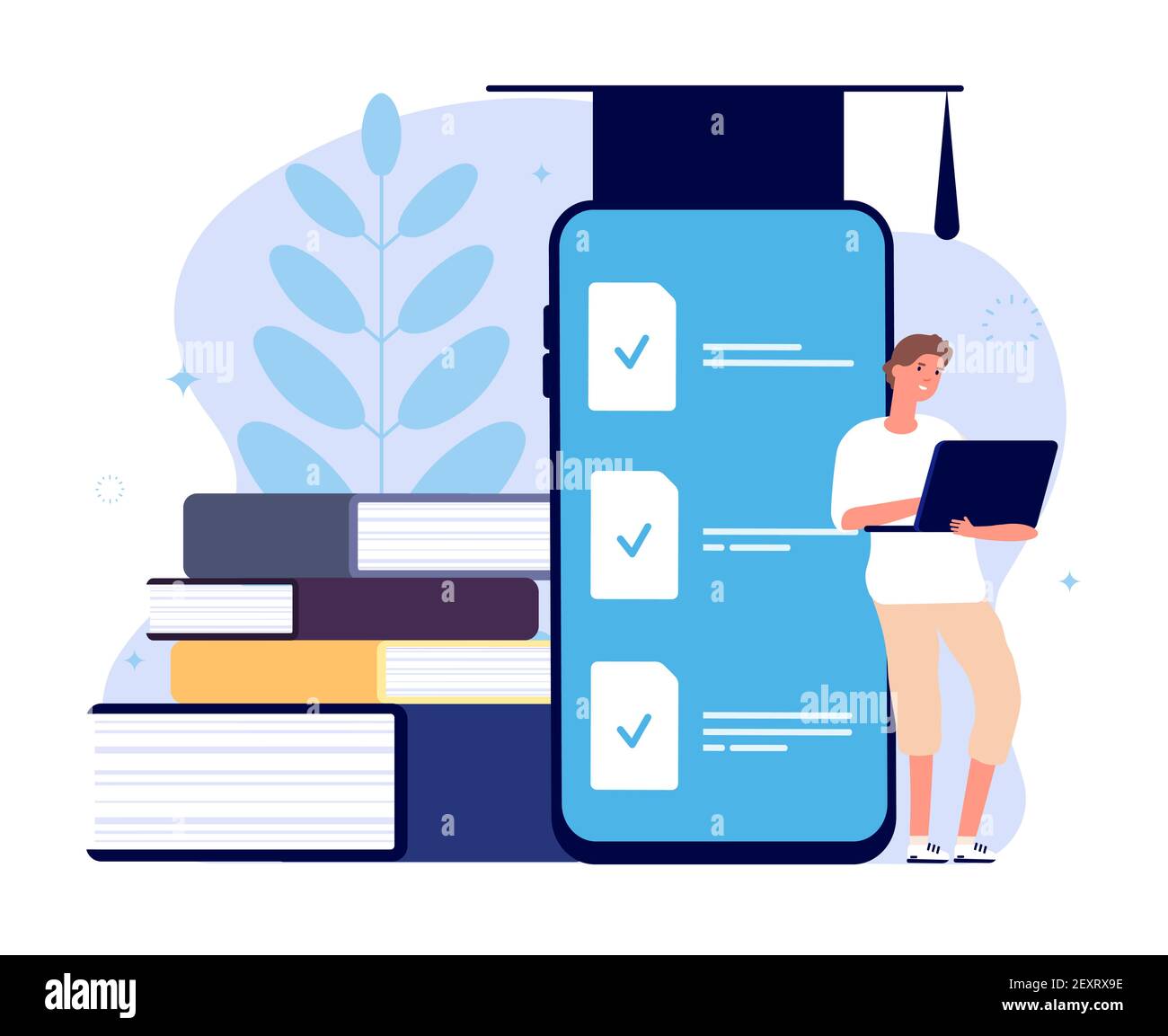 Distance learning. E Learning graduates student, online college. Man ...