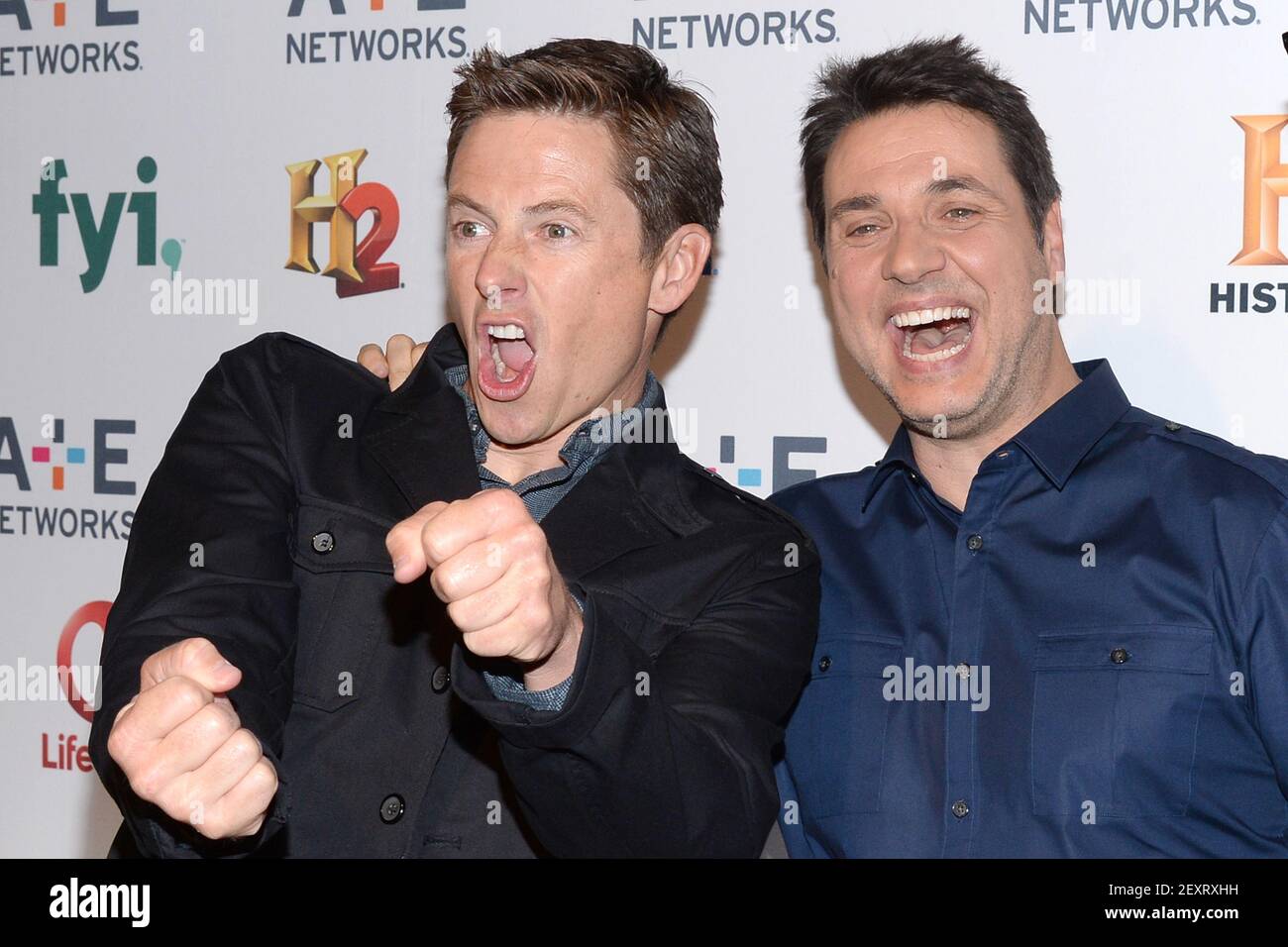 (L-R) Tanner Foust and Adam Ferrara attend the 2014 A+E Networks ...