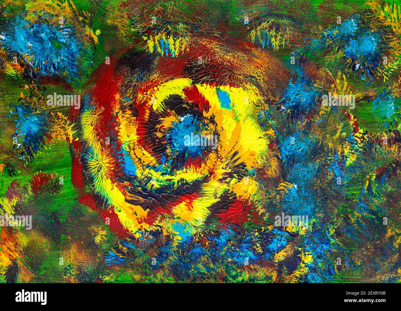 Unique multicolored painting with acrylic paint and balloon technique ...