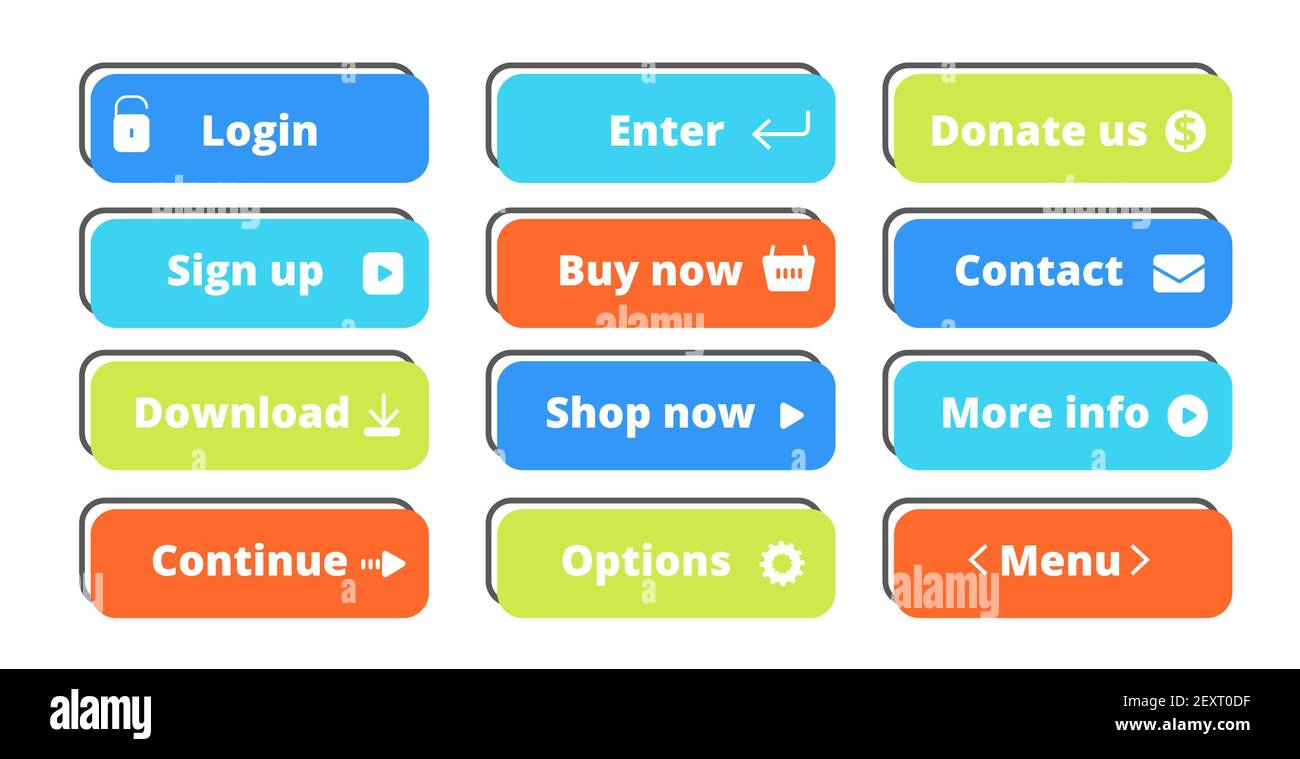 Action buttons set. Vector flat web buttons design. Illustration web ...