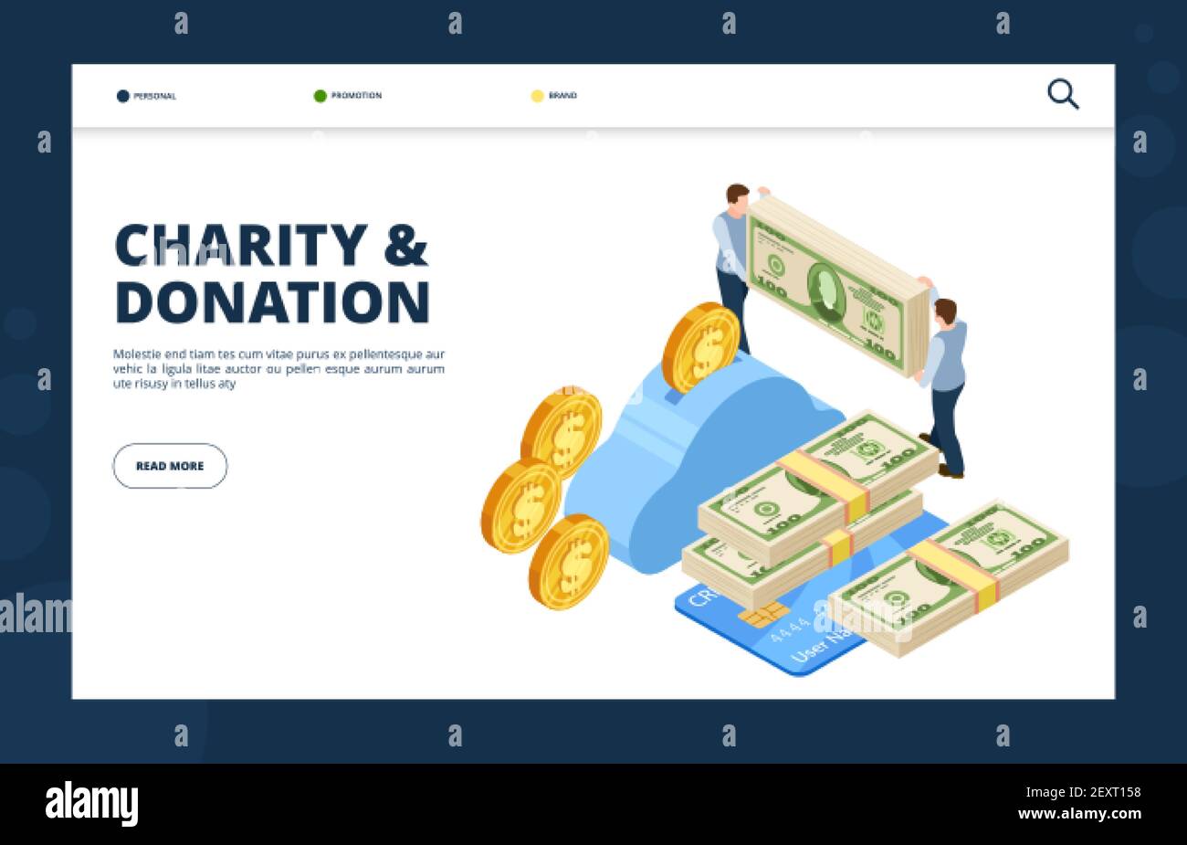 Give money isometric concept. Donation and charity vector landing page ...