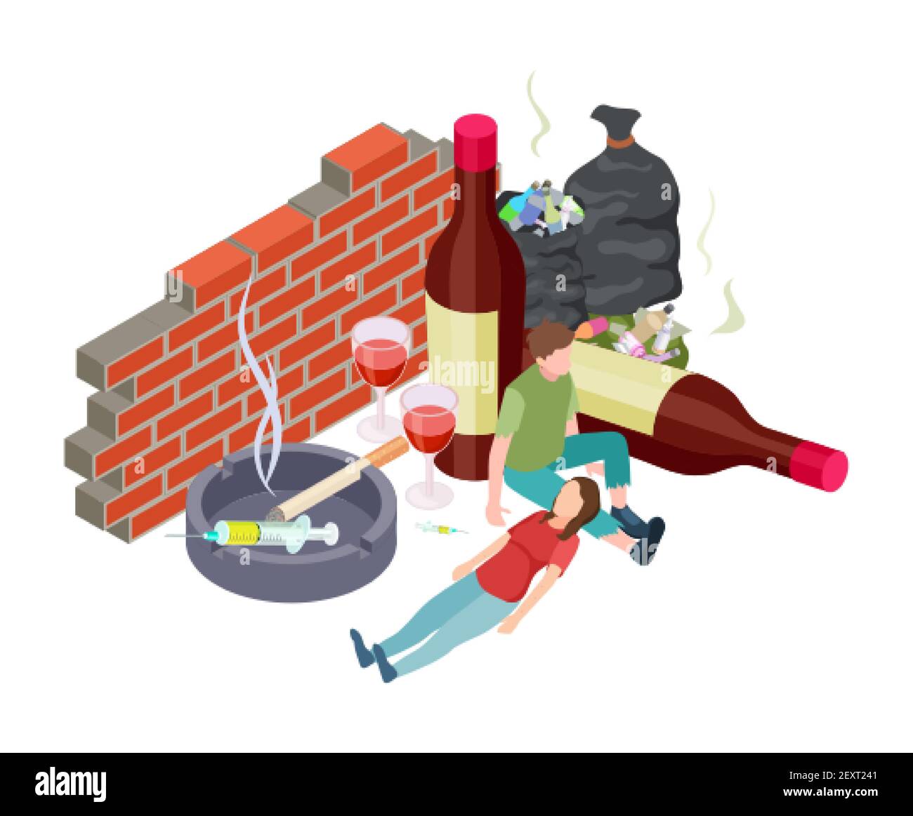 Bad habits. Isometric addictions concept. Vector people with addiction ...