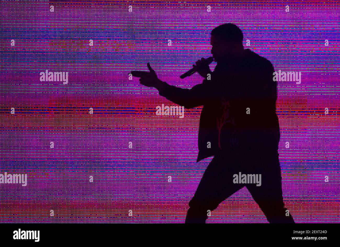American Rapper Drake performs at a concert during his tour at the ...