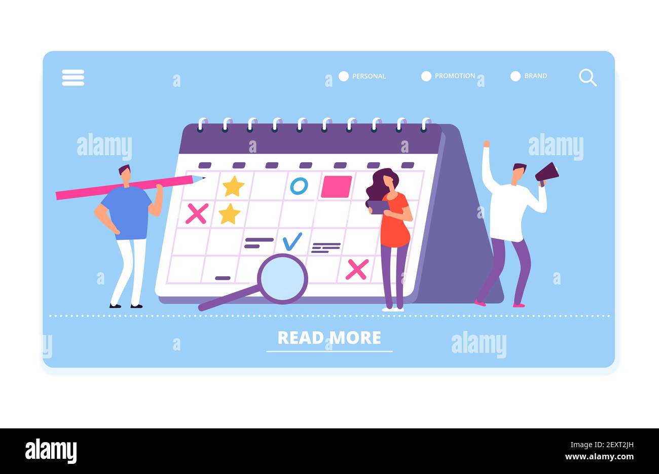 Time management landing page vector template. Schedule, planning ...