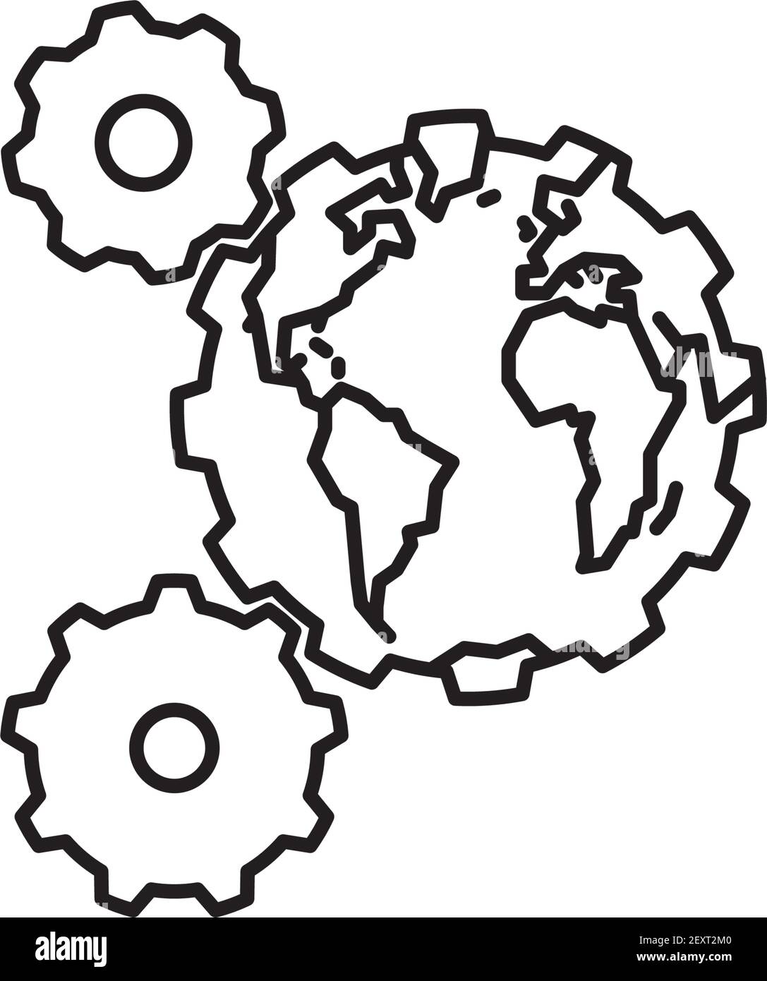 The Earth as a cogwheel in a transmission vector line icon for World ...
