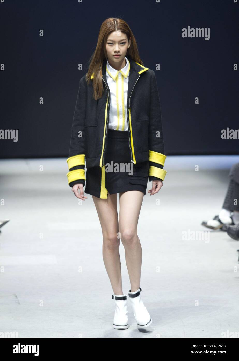 22 March 2014 - Seoul, South Korea - A model wears a creation South Korean designer by Jiyeon ...