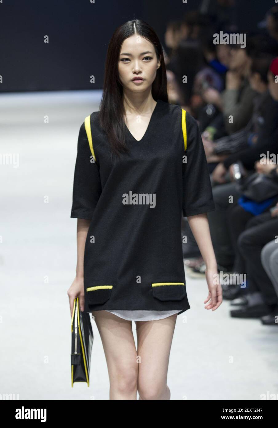 22 March 2014 - Seoul, South Korea - A model wears a creation South Korean designer by Jiyeon ...