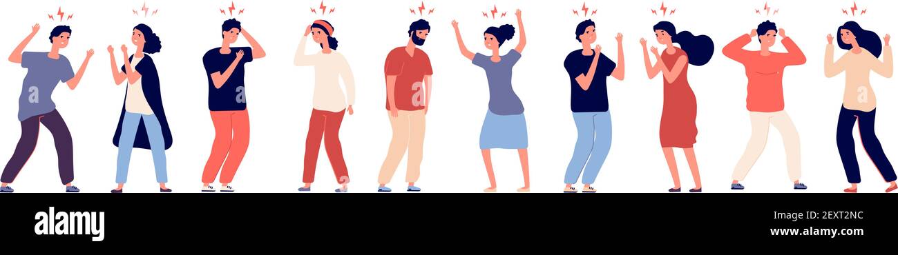 People expressing anger. Grumpy, irate or furious angry characters with ...