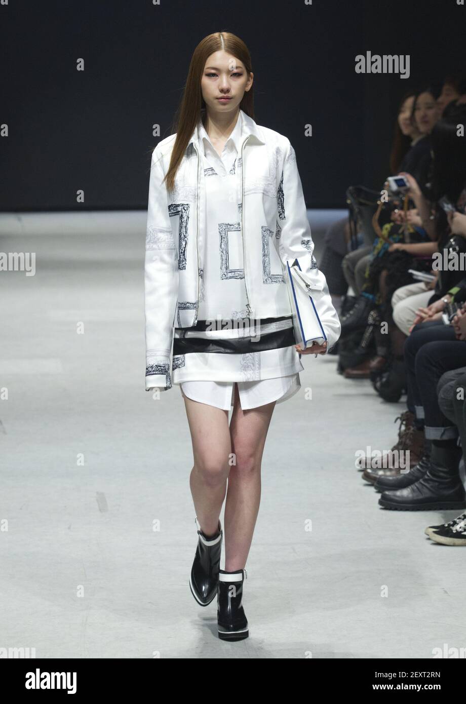 22 March 2014 - Seoul, South Korea - A model wears a creation South Korean designer by Jiyeon ...