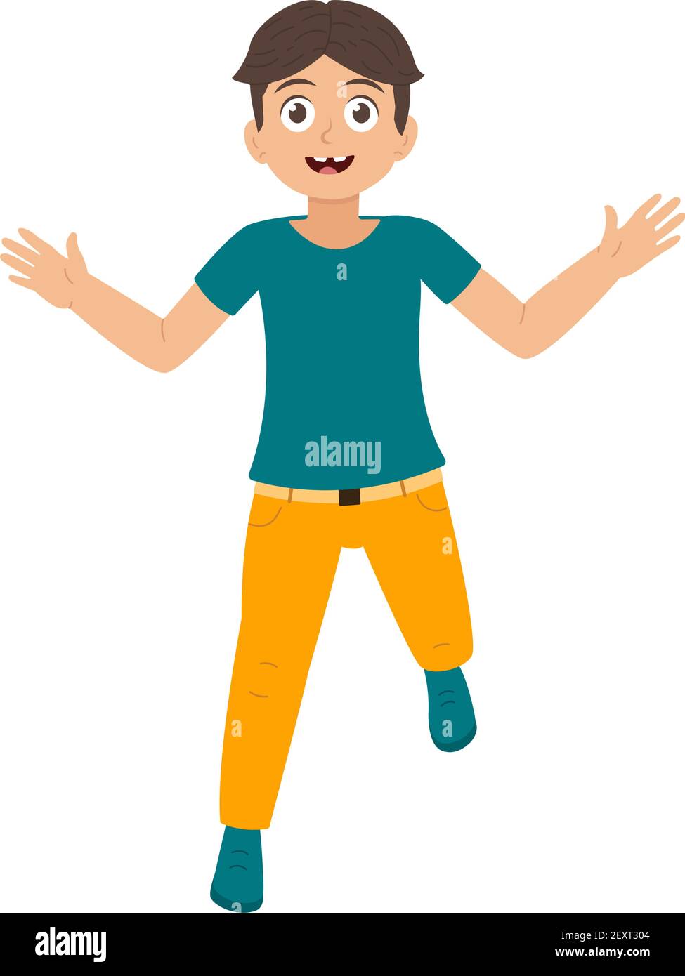 Happy boy jumping vector illustration isolated on white background ...