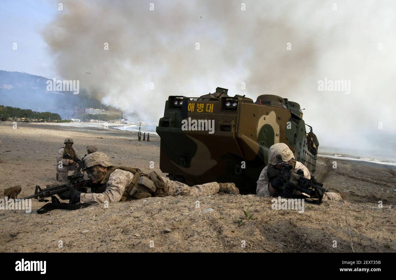 31 March 2014 - Pohang, South Korea : U.S. and South Korean Marines aim ...