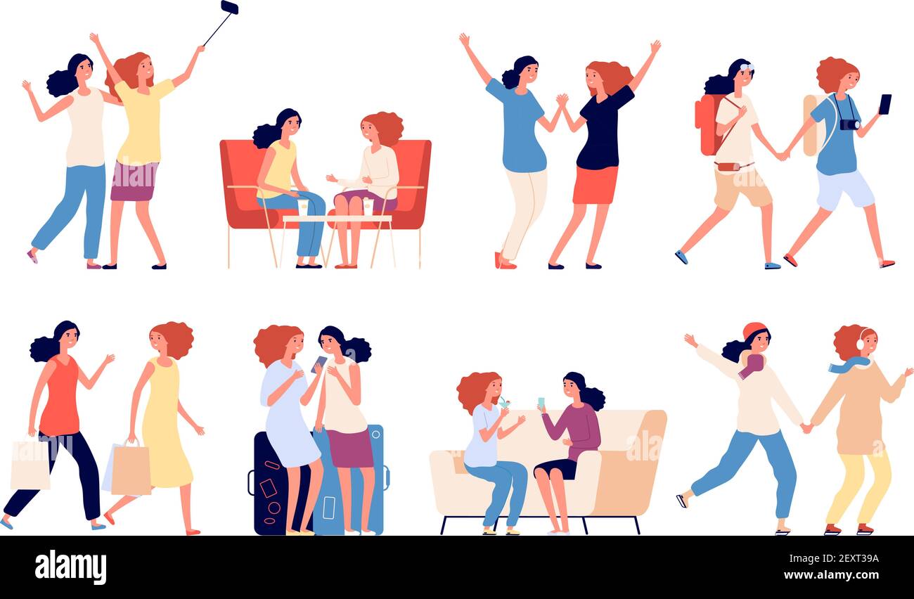 Female friendship. Women friend together, girls activity. Smiling ...