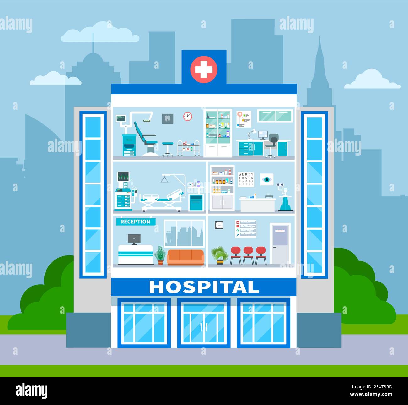 Hospital section. Empty doctor office, waiting examination room and ...