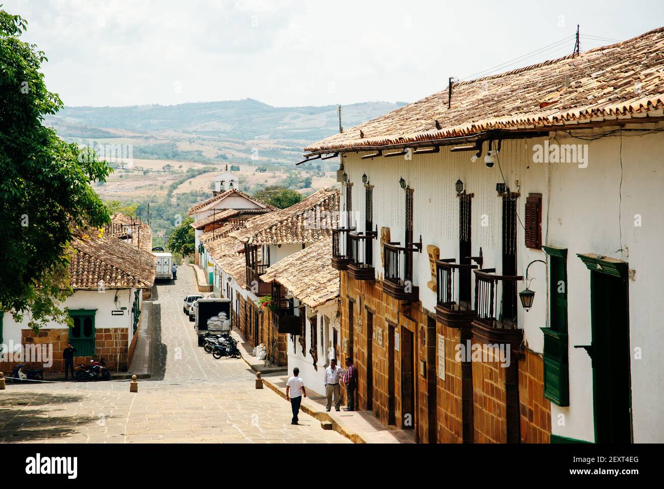 Barichara, Colombia - July 04, 2020: Cobblestone streets in Barichara ...