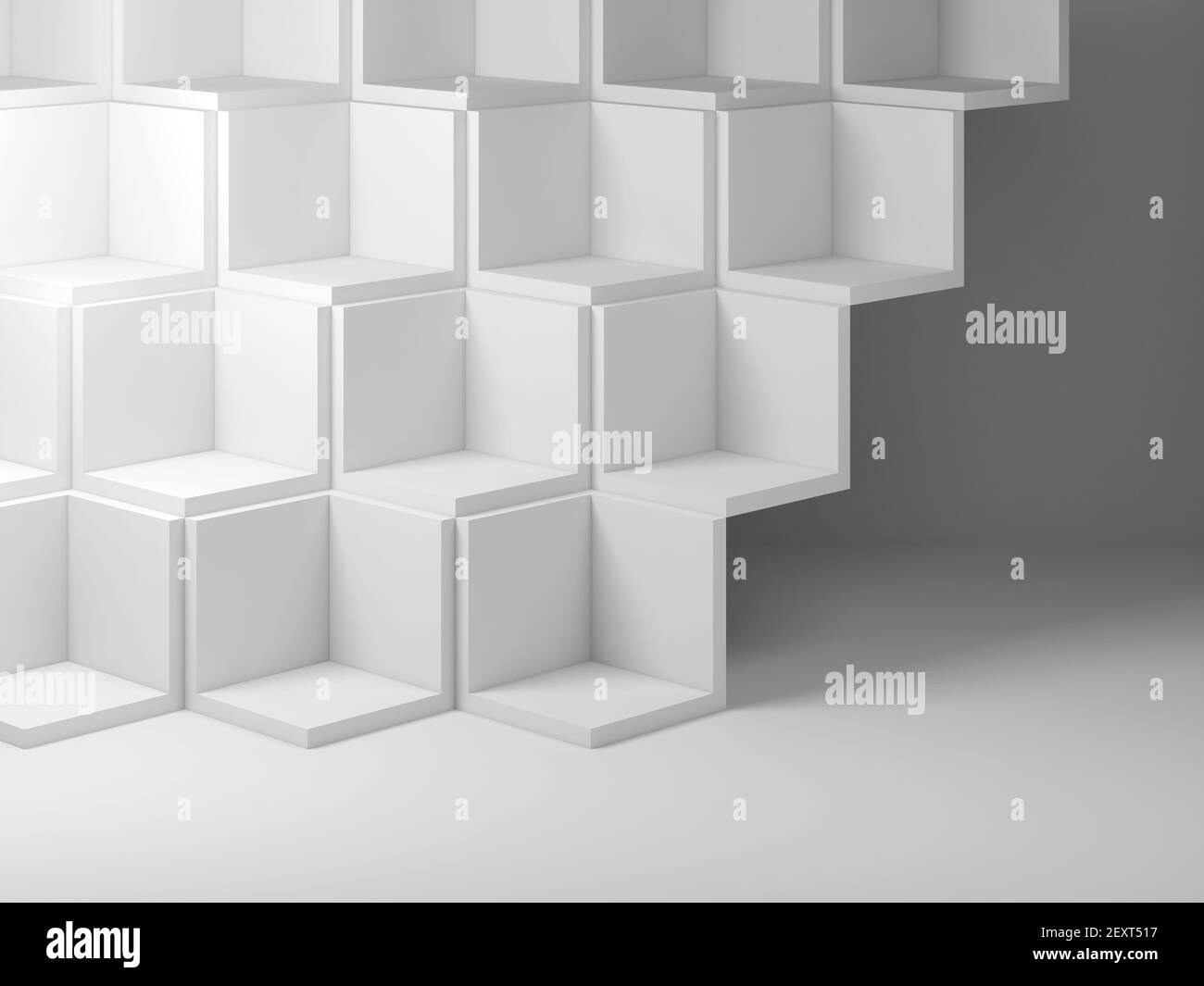 Abstract geometric cgi background with white cubes installation in a ...