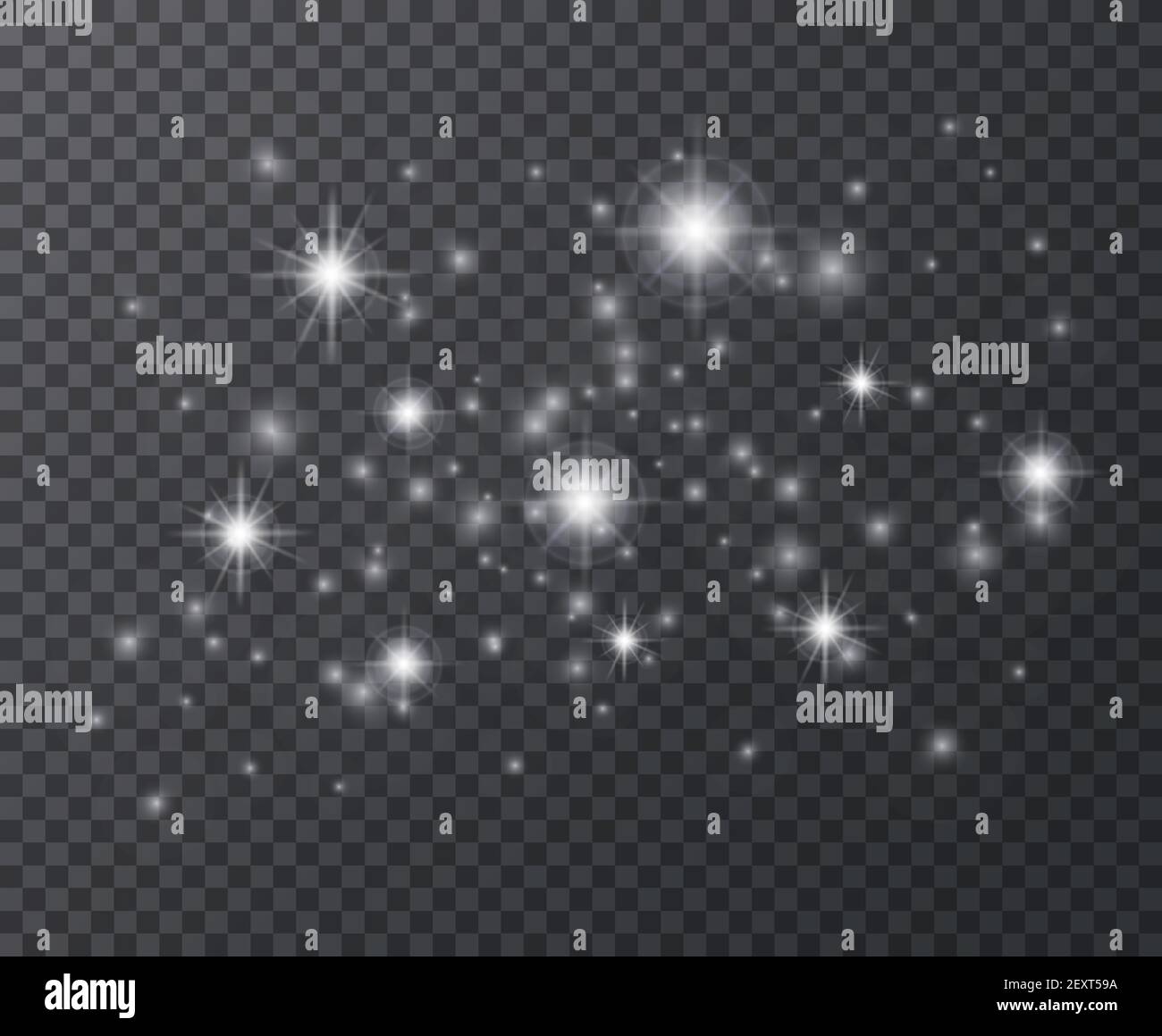 Light effect. White sparks and star glittering, flare sparkle. Christmas design radiance magic ...